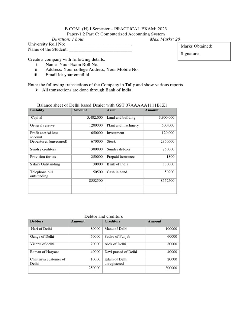Tally Practical (B) - 1 | PDF | Depreciation | Balance Sheet