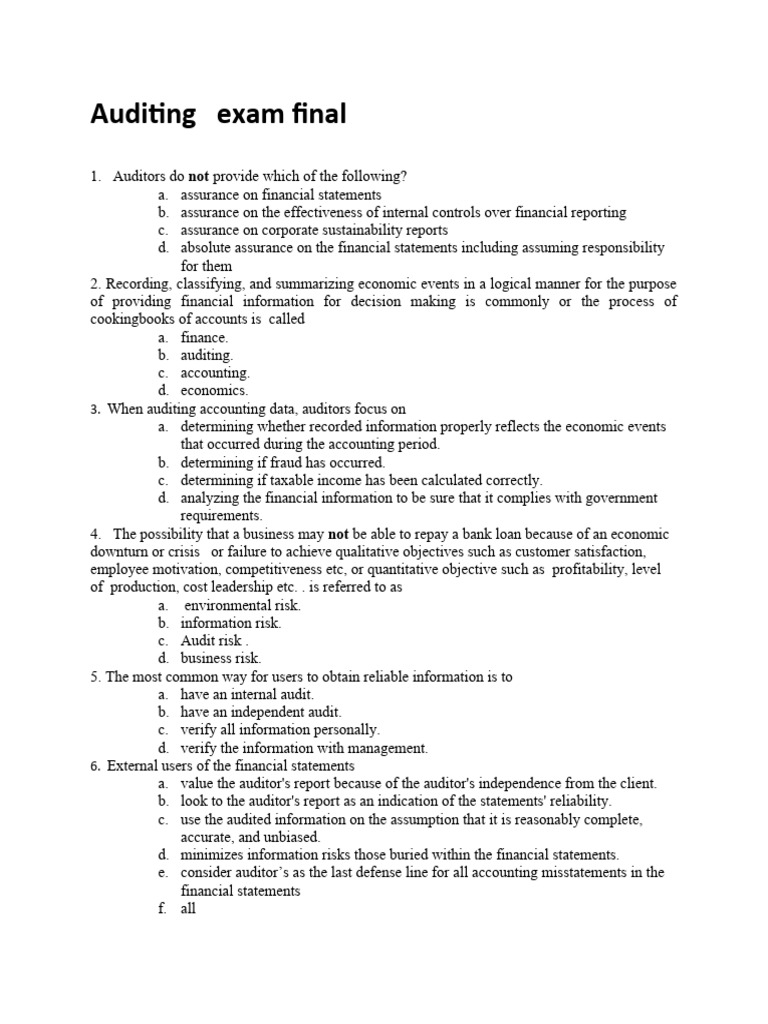 Auditing Exam Final Questions | PDF