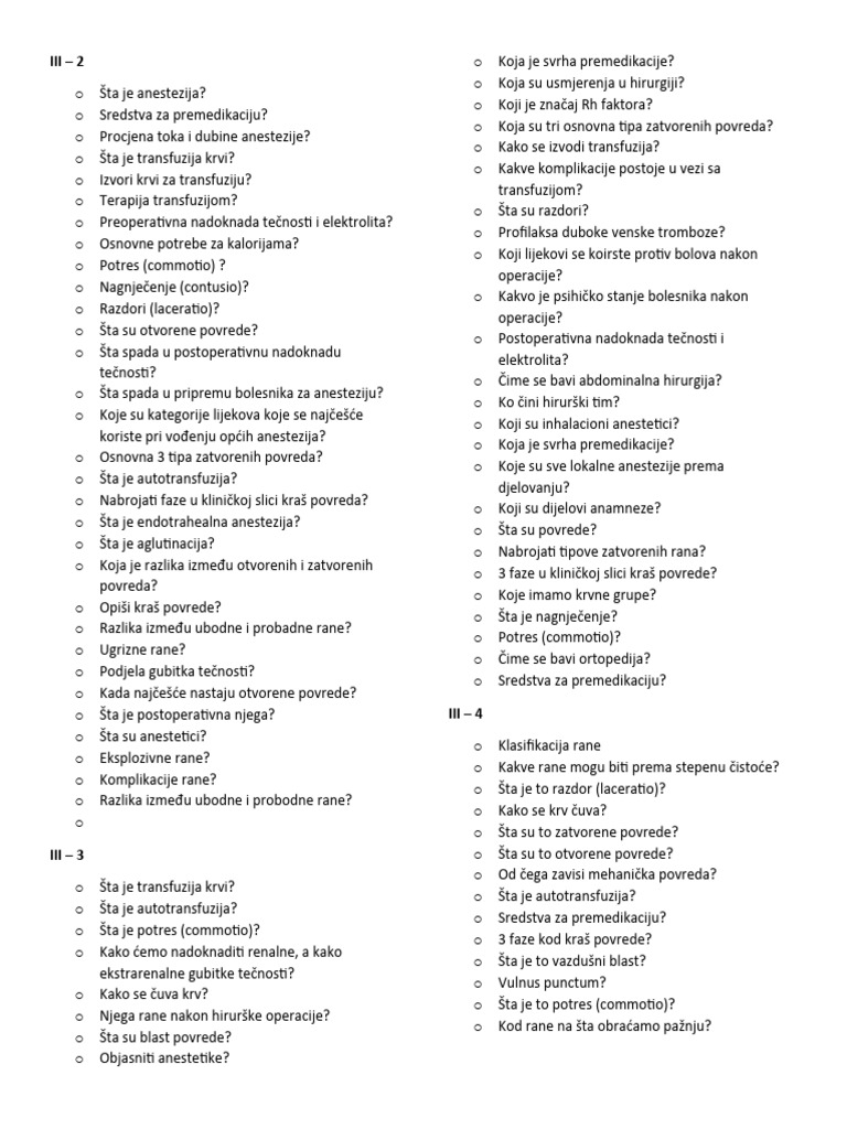 Pitanja Hirurgija I Bolesti Čula III RAZREDI | PDF