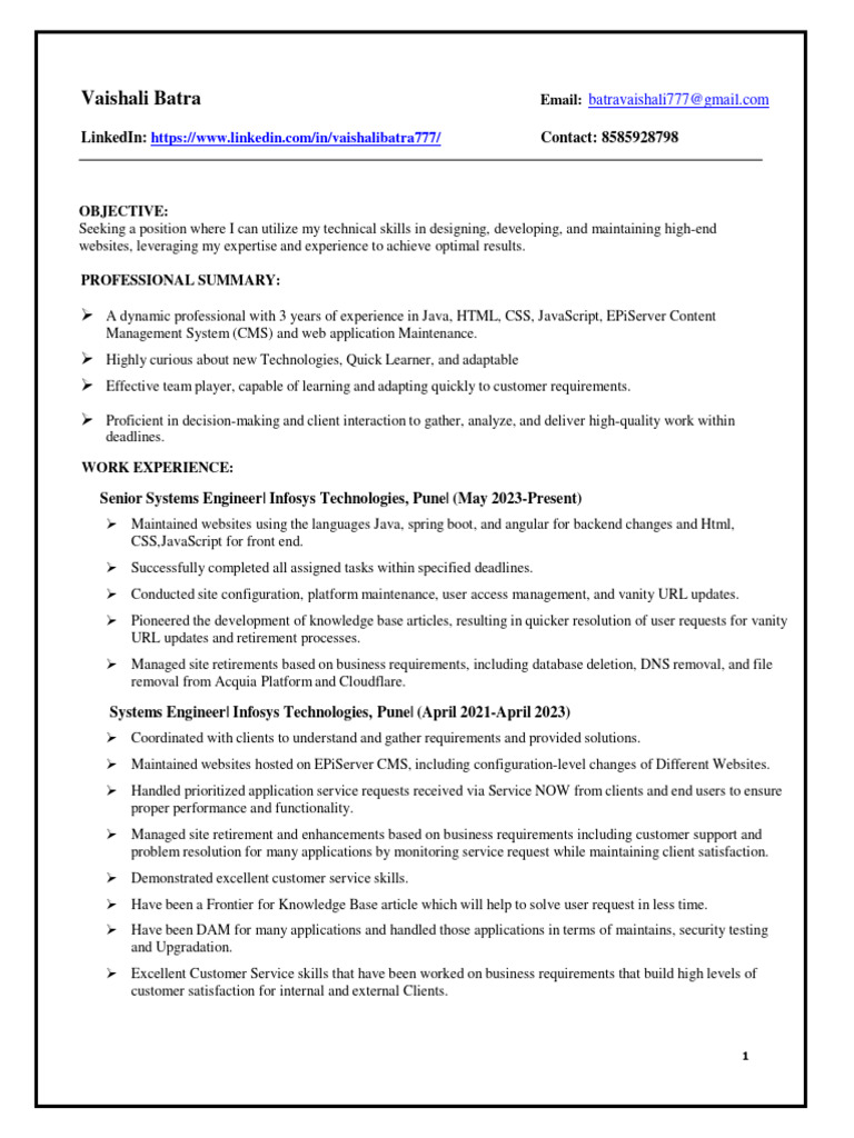 Vaishali Resume | PDF | Java Script | Websites