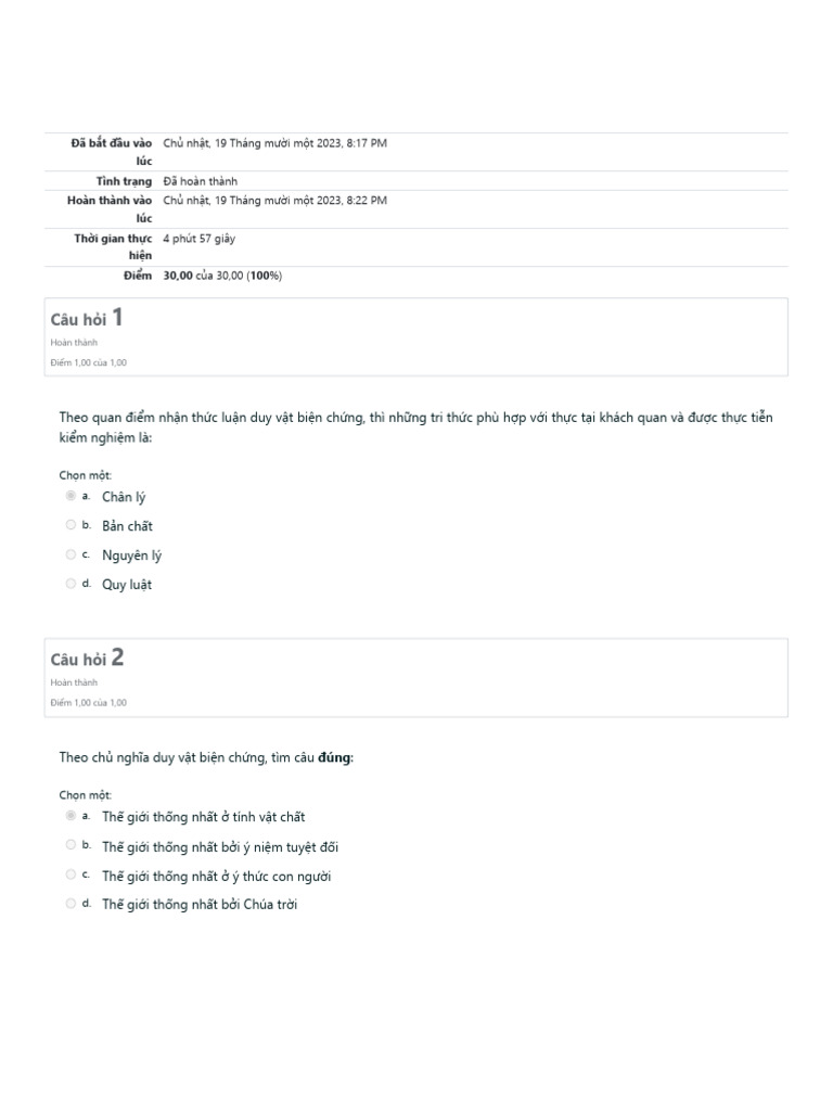 BAI KIEM TRA TRAC NGHIEM CHUONG 2 - Attempt Review | PDF