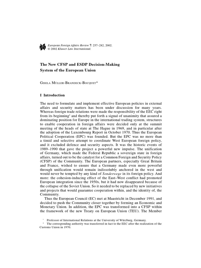 The New CFSP and ESDP Decision-Making System of The European Unio | PDF | European Union ...