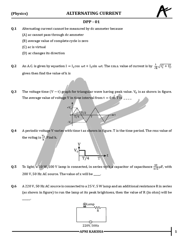 DPP - 01 _ Alternating Current (1) | PDF | Alternating Current | Inductor