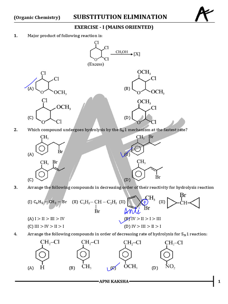 Exercise - Substitution & Elimination Reaction | PDF | Chemical ...