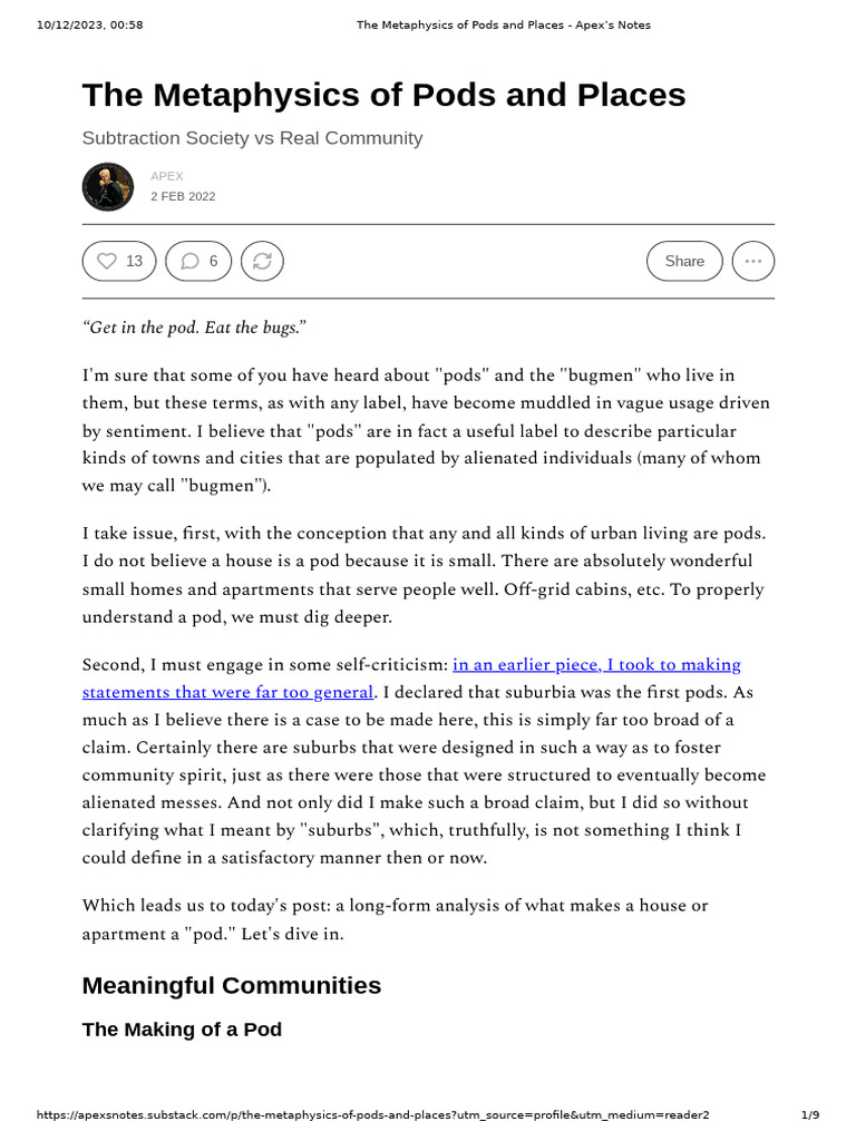 The Metaphysics of Pods and Places - Apex's Notes | PDF