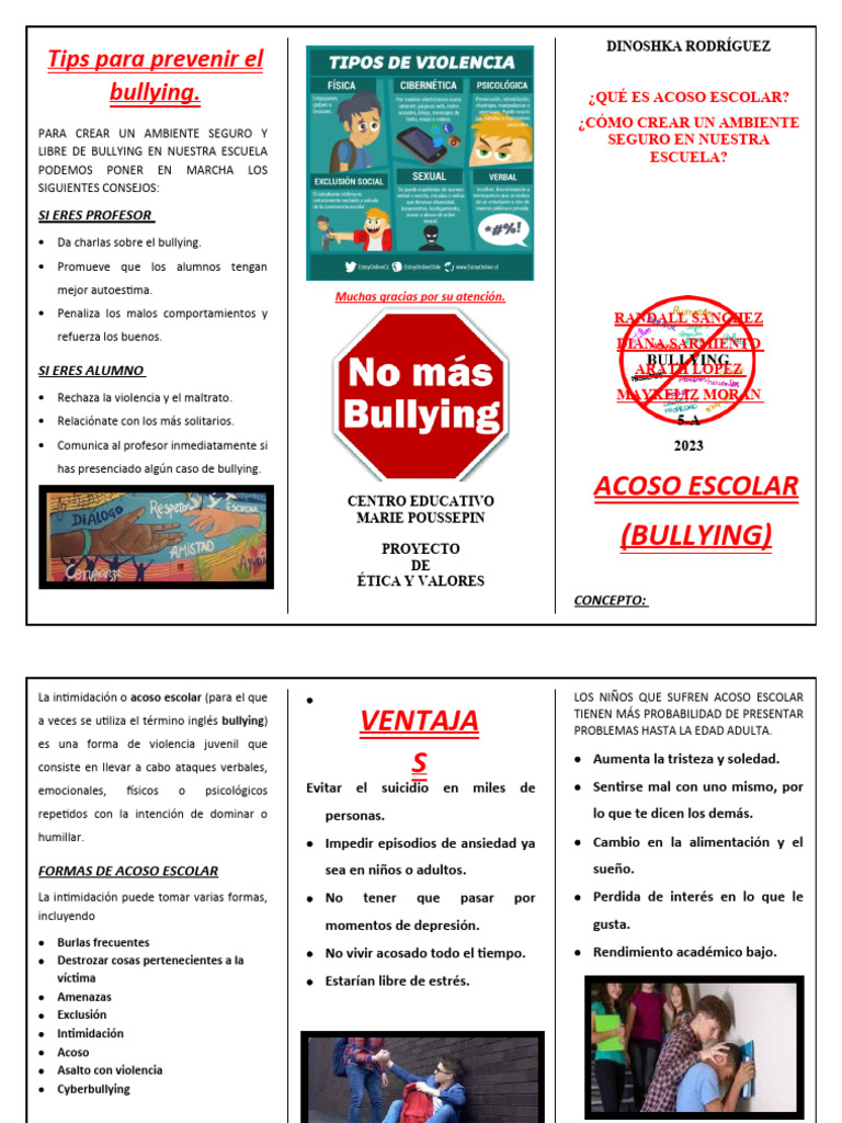 Triptico para Crear Un Ambiente Seguro y Libre de Bullying en Nuestra ...