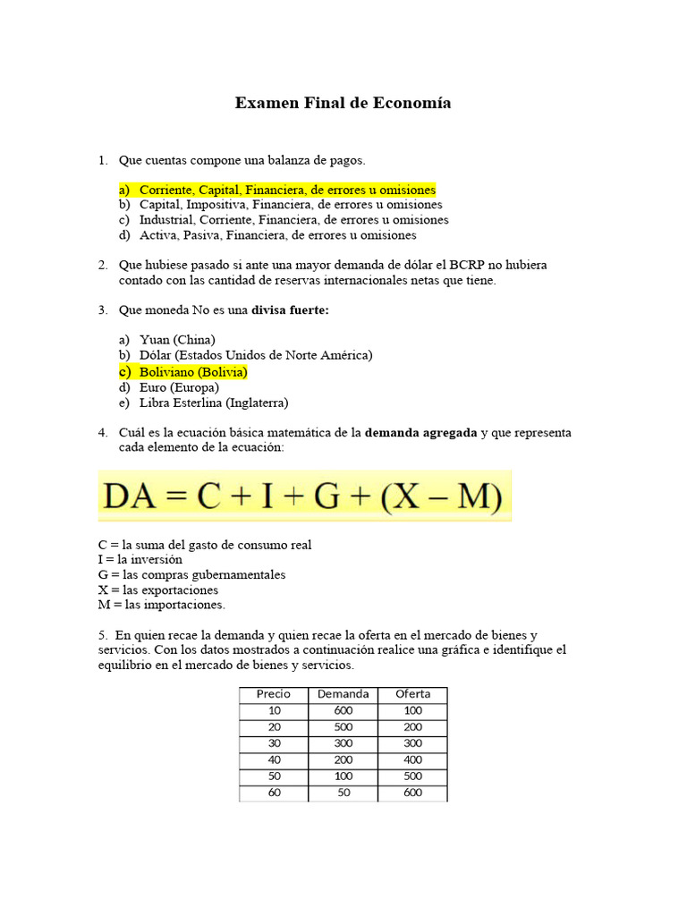 Examen Final Economia - Sise Miguel | PDF