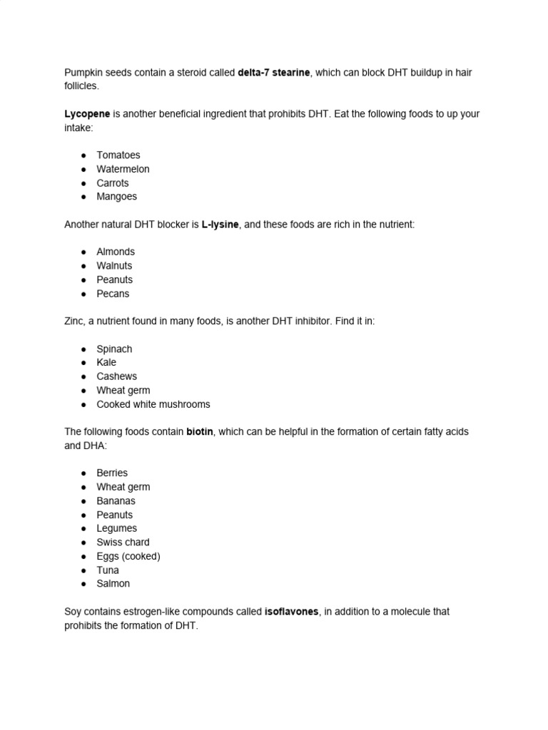 Foods To Eat To Reduce DHT Levels | PDF