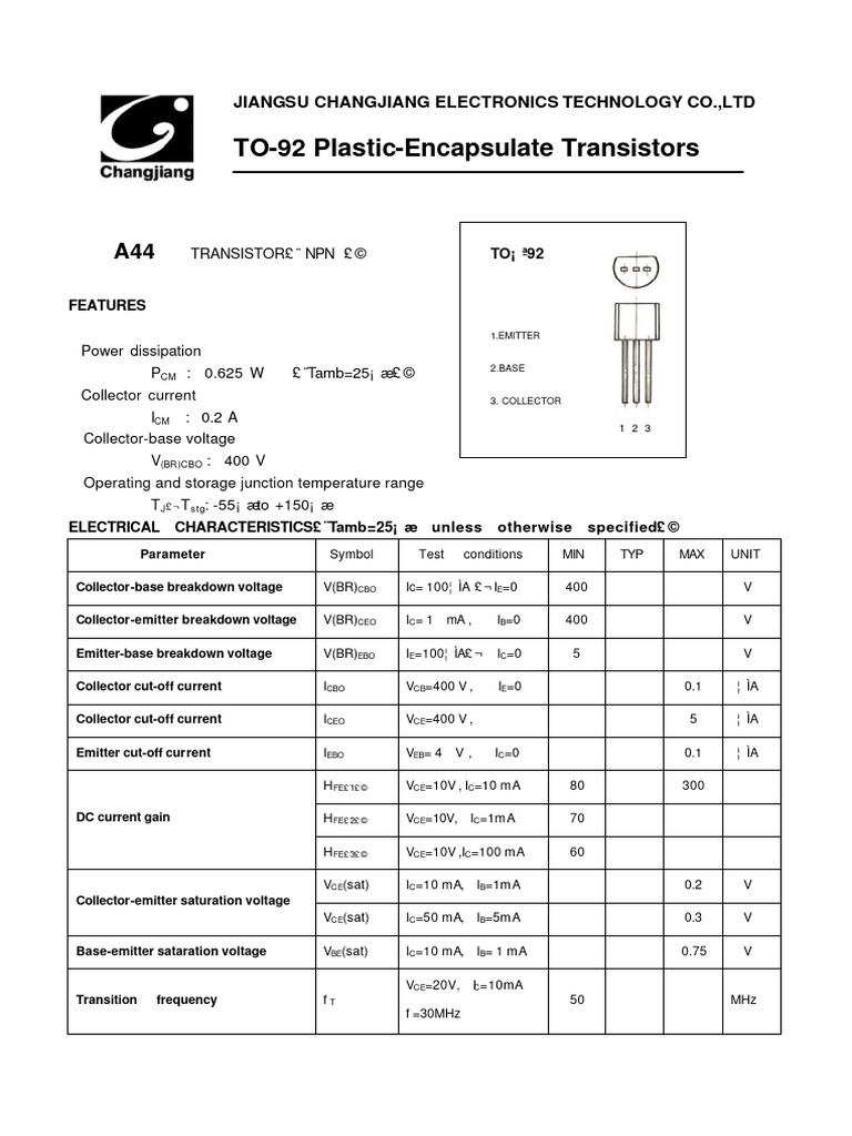 TO-92 Plastic-Encapsulate Transistors: Jiangsu Changjiang Electronics Technology Co.,Ltd | PDF ...