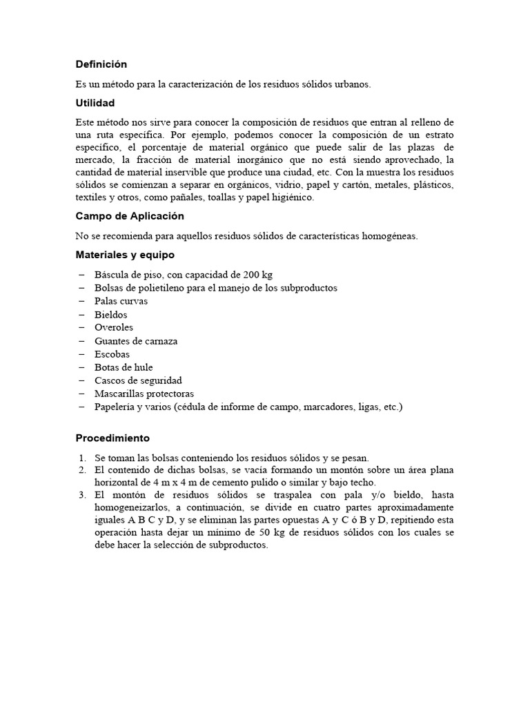 Método de Cuarteo | PDF | Residuos | Materiales