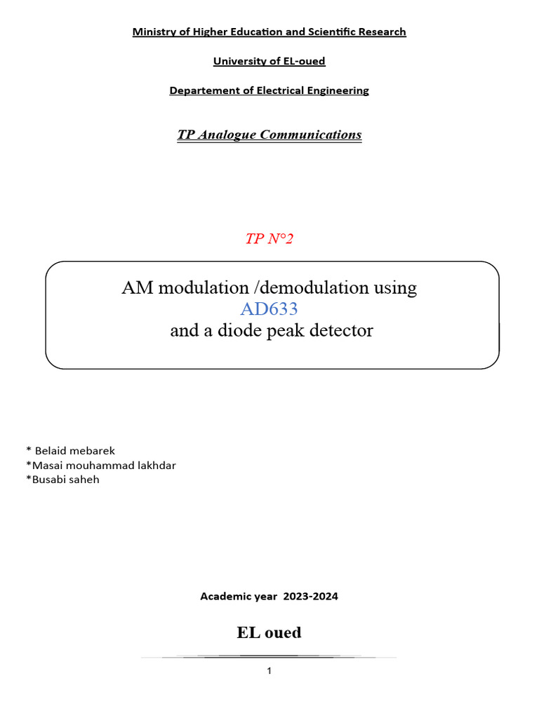 AM Modulation /demodulation Using and A Diode Peak Detector: TP Analogue Communications | PDF ...