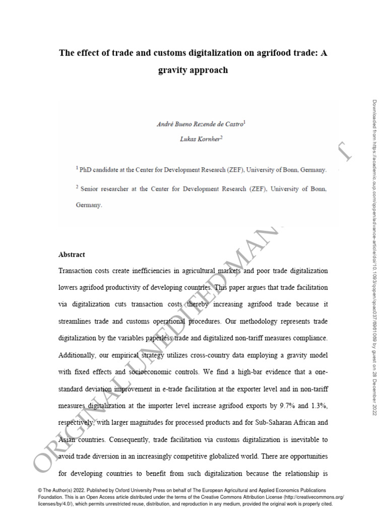 The Effect of Trade and Customs Digitalization On | PDF | Trade | Food ...