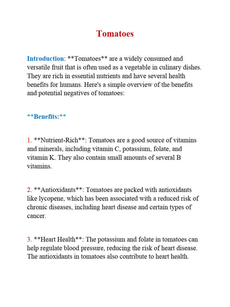 Tomatoes | Download Free PDF | Vitamin | Tomato