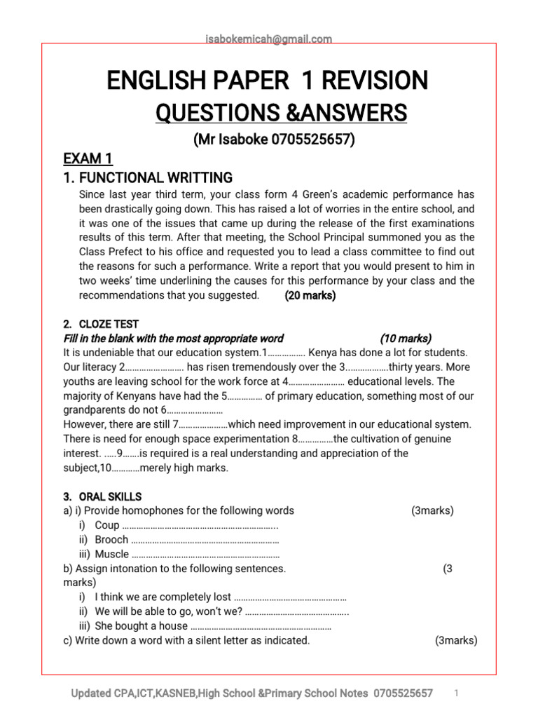 English Paper 1 Question and Answers | PDF