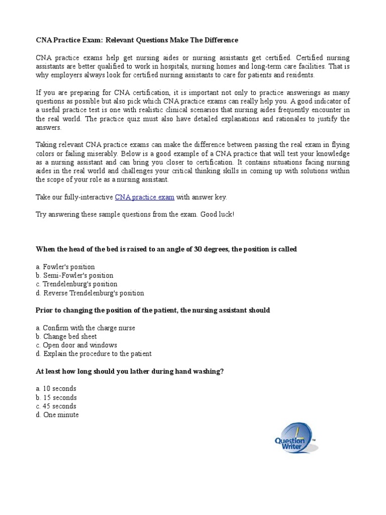 Cna Practice Exam | PDF | Test (Assessment) | Nursing Home Care