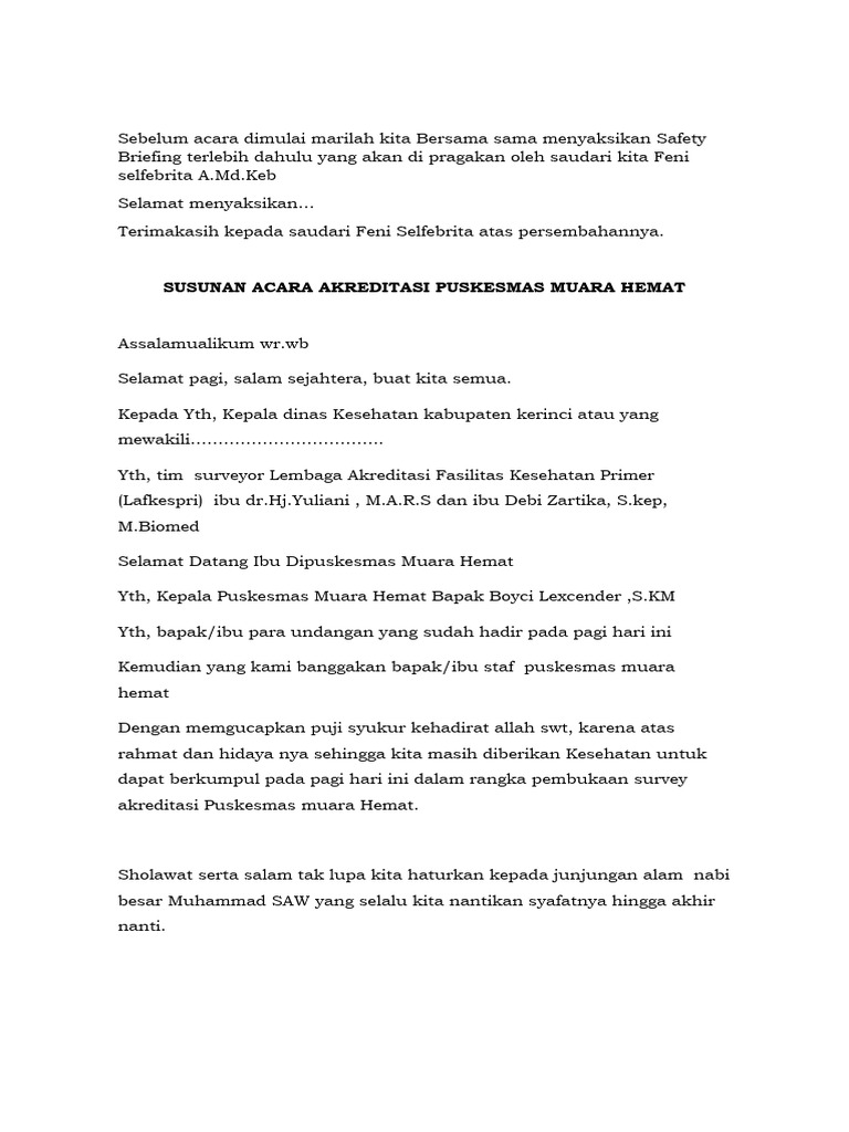 Susunan Acara Akreditas PKM MH | PDF