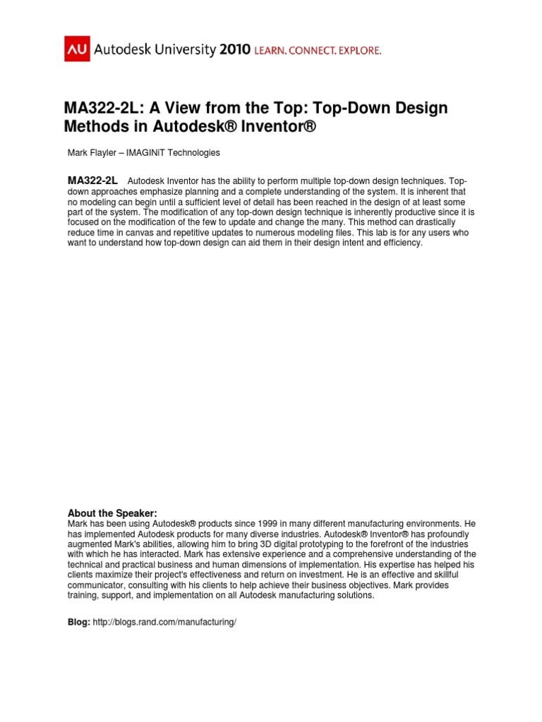 A View From The Top Top-Down Design Methods in Autodesk® Inventor ...