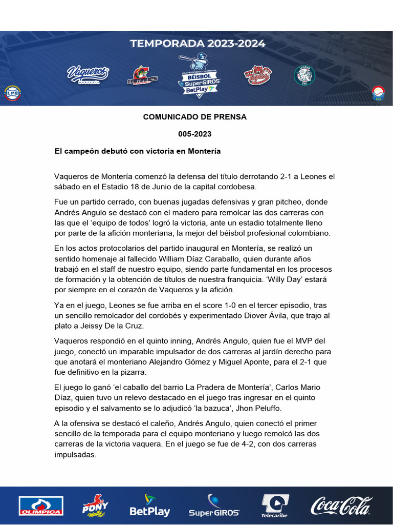 Leones 1 - Vaqueros 2 | PDF