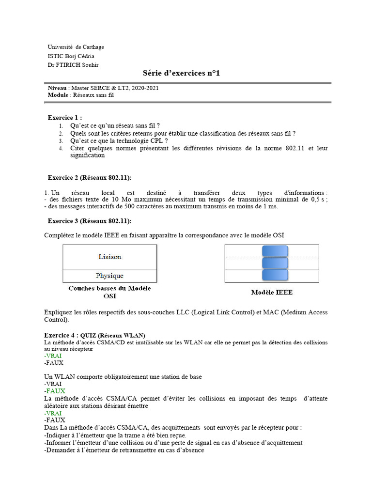 Série D'exercices N°1: Exercice 1 | PDF