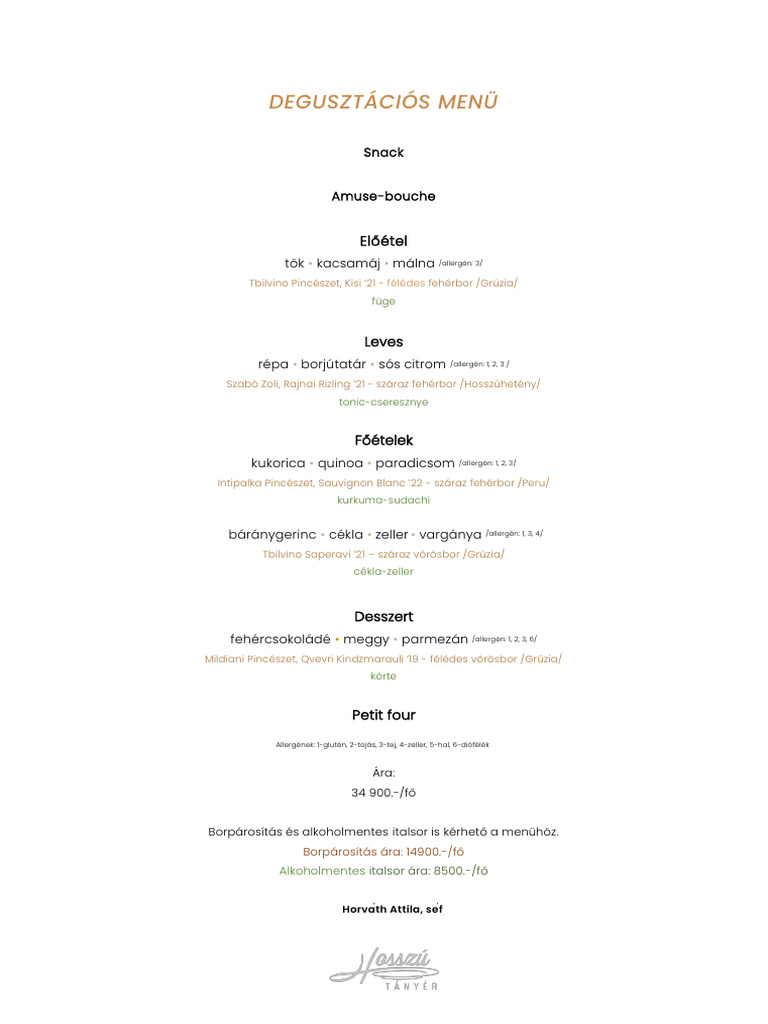 6 Fogásos Degusztáció Menü | PDF