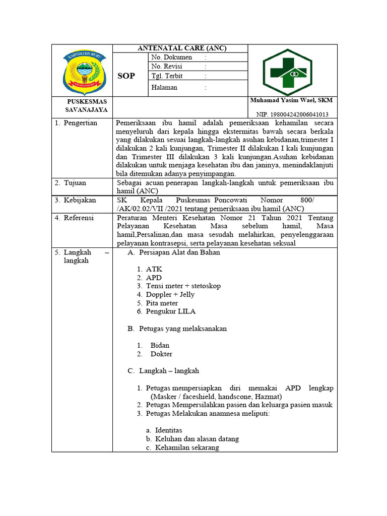 SOP Pemeriksaan Antenatal Care | PDF