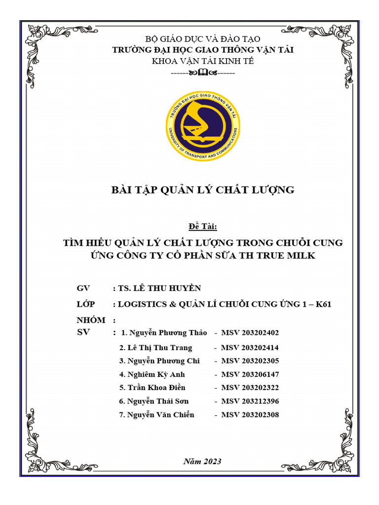 QLCL - Chu I Cung NG TH True MILK - L P Logistics 1 - K61 | PDF