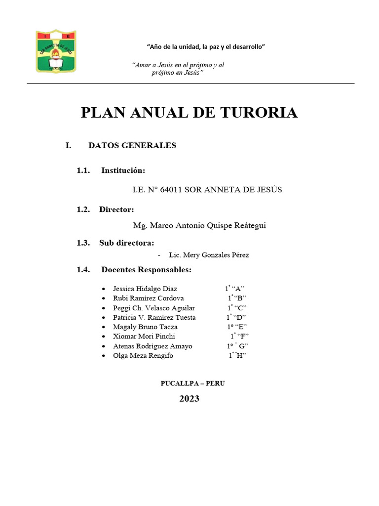 Plan Anual de Tutoria 2023 | PDF | Sicología | Las emociones Plan Anual de Tutoria 2023 | PDF | Sicología | Las emociones