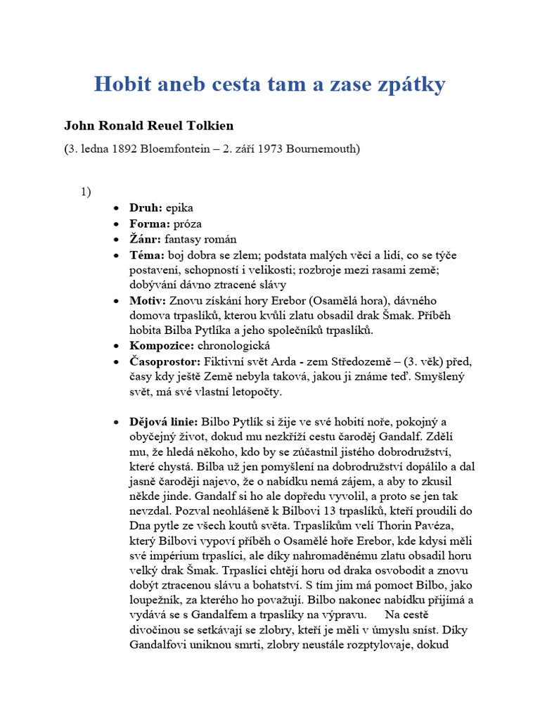 Portfolio - Hobit Aneb Cesta Tam A Zase Zpátky | PDF