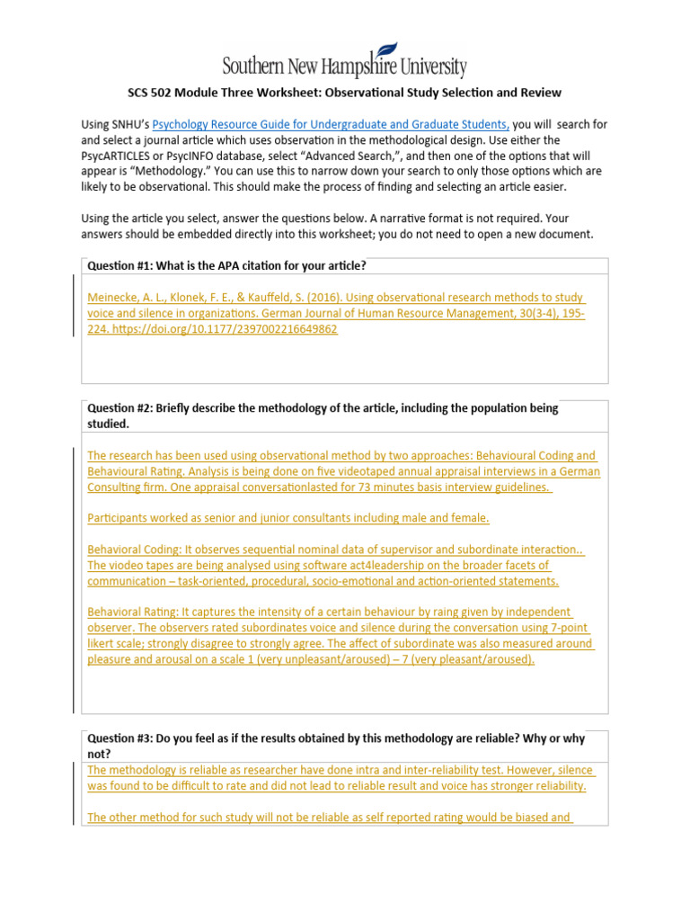 Observational Study Worksheet Guide | PDF | Self Report Study | Psychology