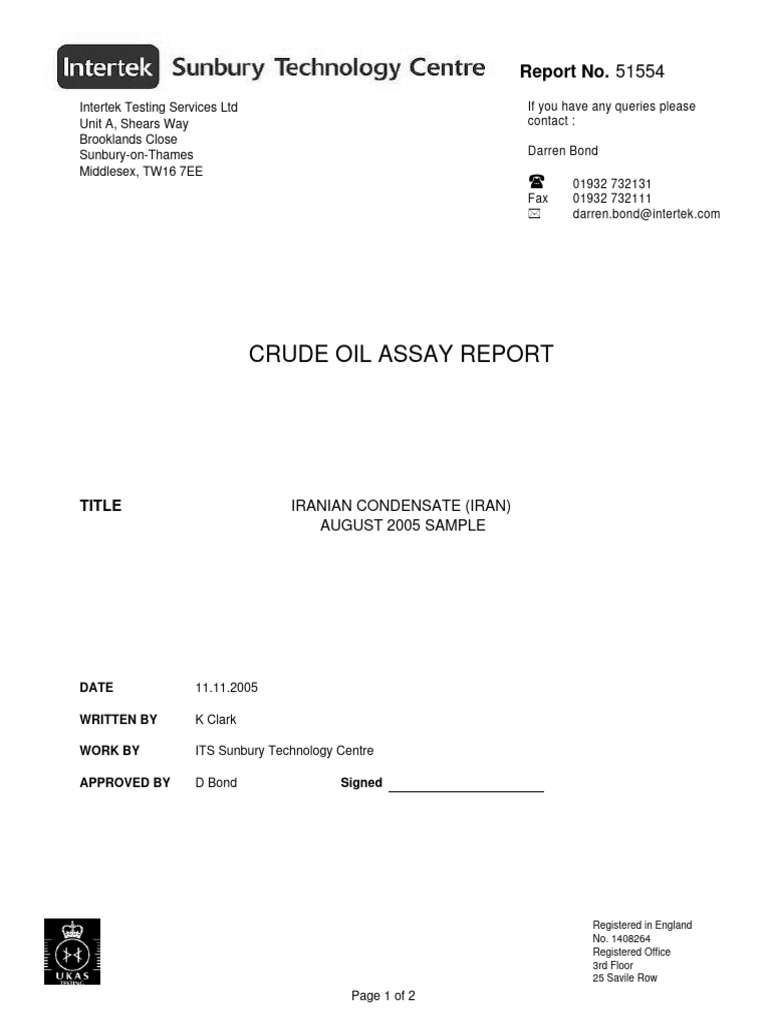 Intertek Assay Report | PDF | Petroleum | Fuel Oil