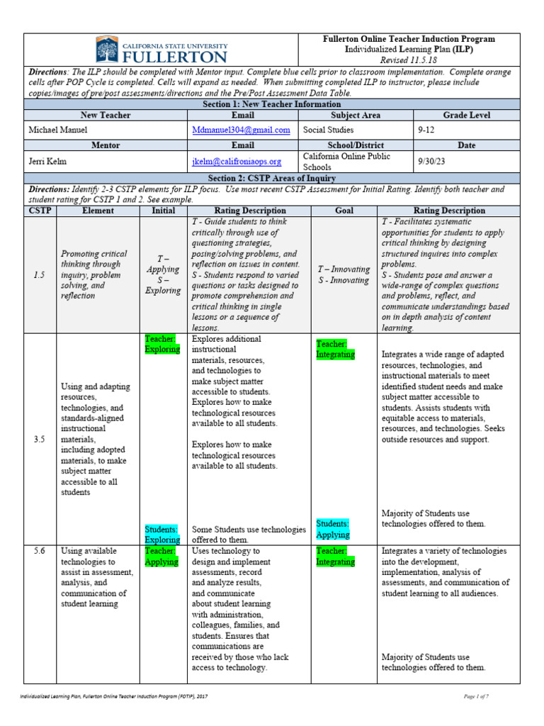 2023 Manuel Ilp Form 11 | PDF | Teachers | Educational Technology