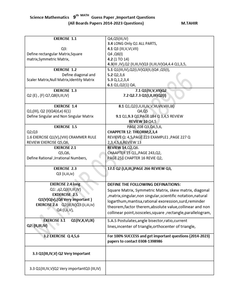 9th Math Science | PDF