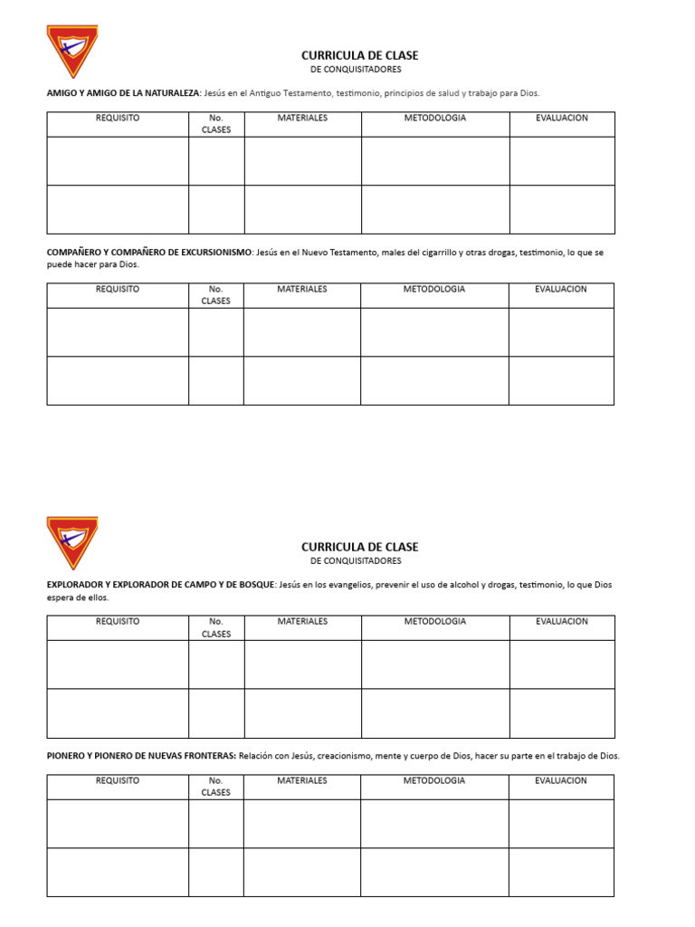 Curricula de Clases Conquistadores | PDF