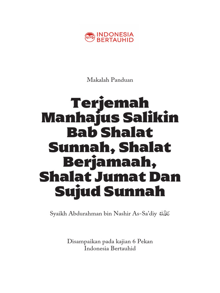 Manhajus Salikin Bab Shalat Sunnah, Shalat Berjamaah, Shalat Jumat & Sujud Sunnah | PDF