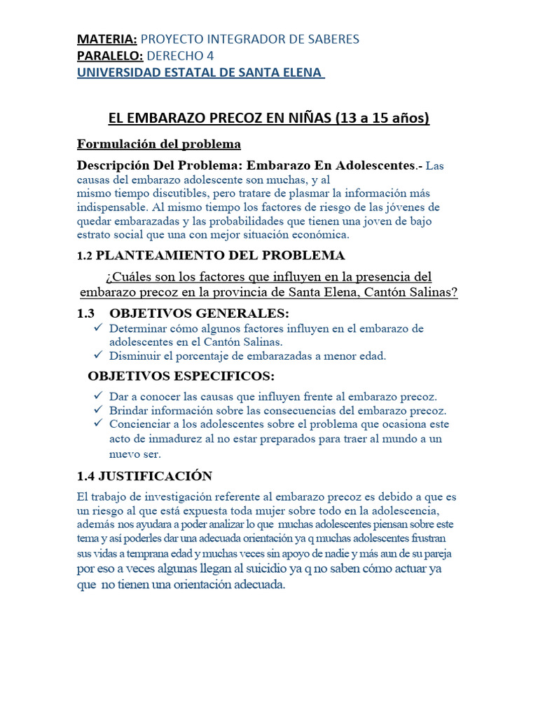 Embarazo Precoz en Salinas: Causas y Soluciones | PDF | Relaciones ...
