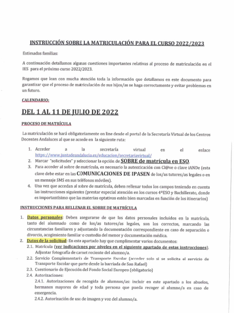 2 - Instrucciones del Sobre de Matr铆cula | PDF