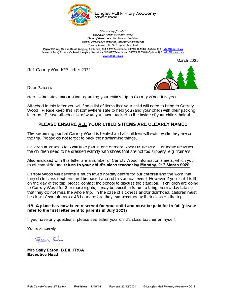 Carroty Wood 2nd Letter To Parents | PDF | Medicine | Medical Specialties