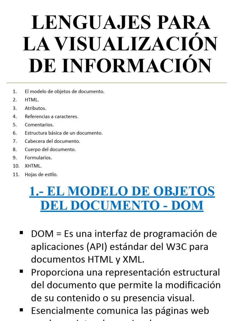 Tema2 - Lenguajes para La Visualización de Información | PDF | Modelo de objeto de documento | HTML
