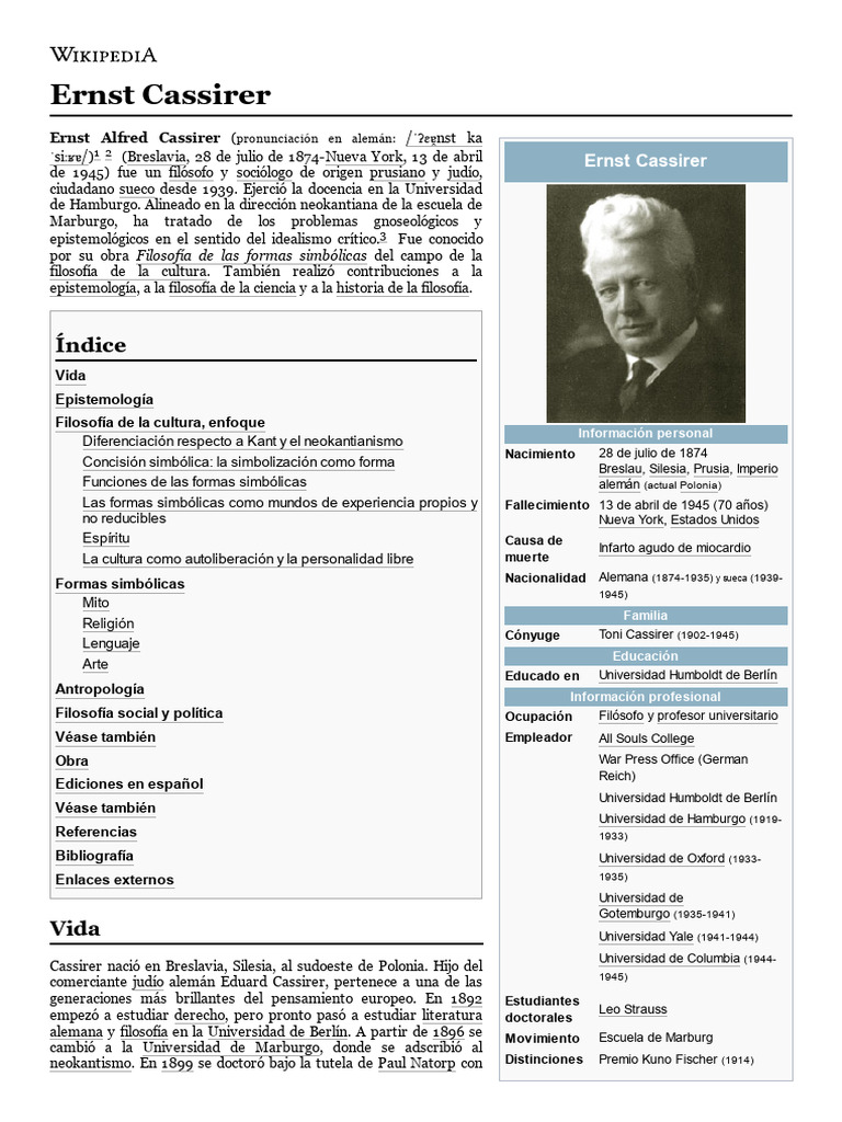 Ernst Cassirer - Wikipedia, la enciclopedia libre | PDF