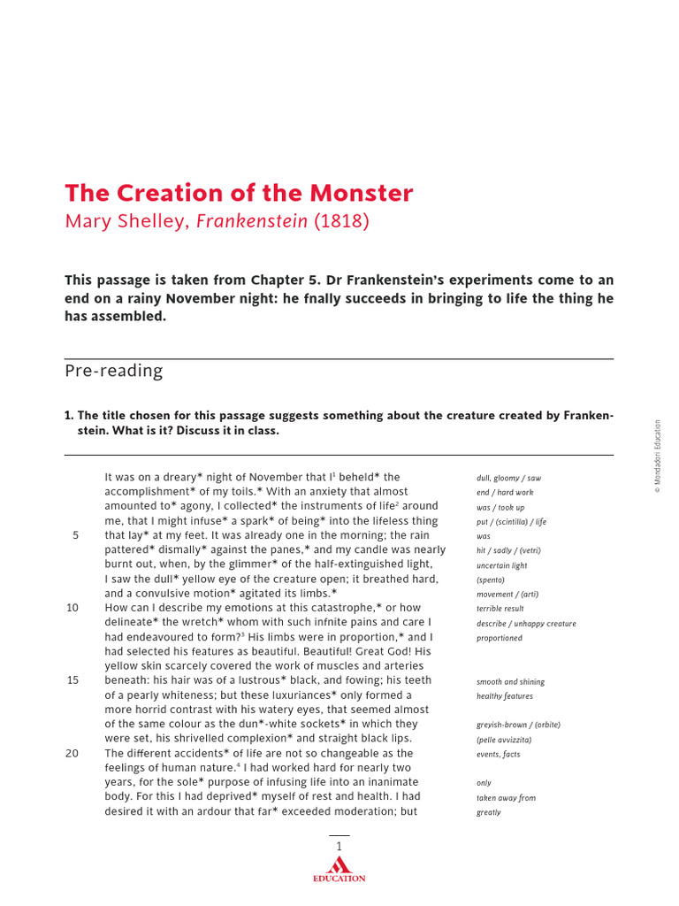 Creation of Frankenstein's Monster | PDF | Frankenstein