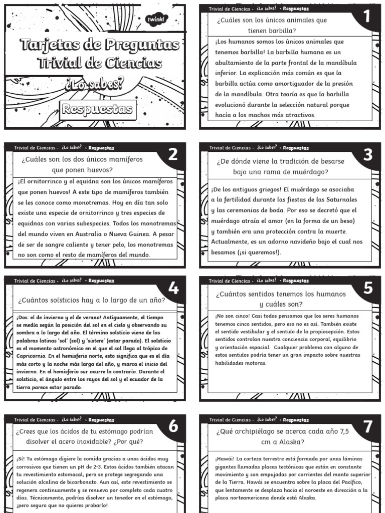 Tarjetas de Preguntas - Trivial de Ciencias - Lo Sabes-Respuestas | PDF ...