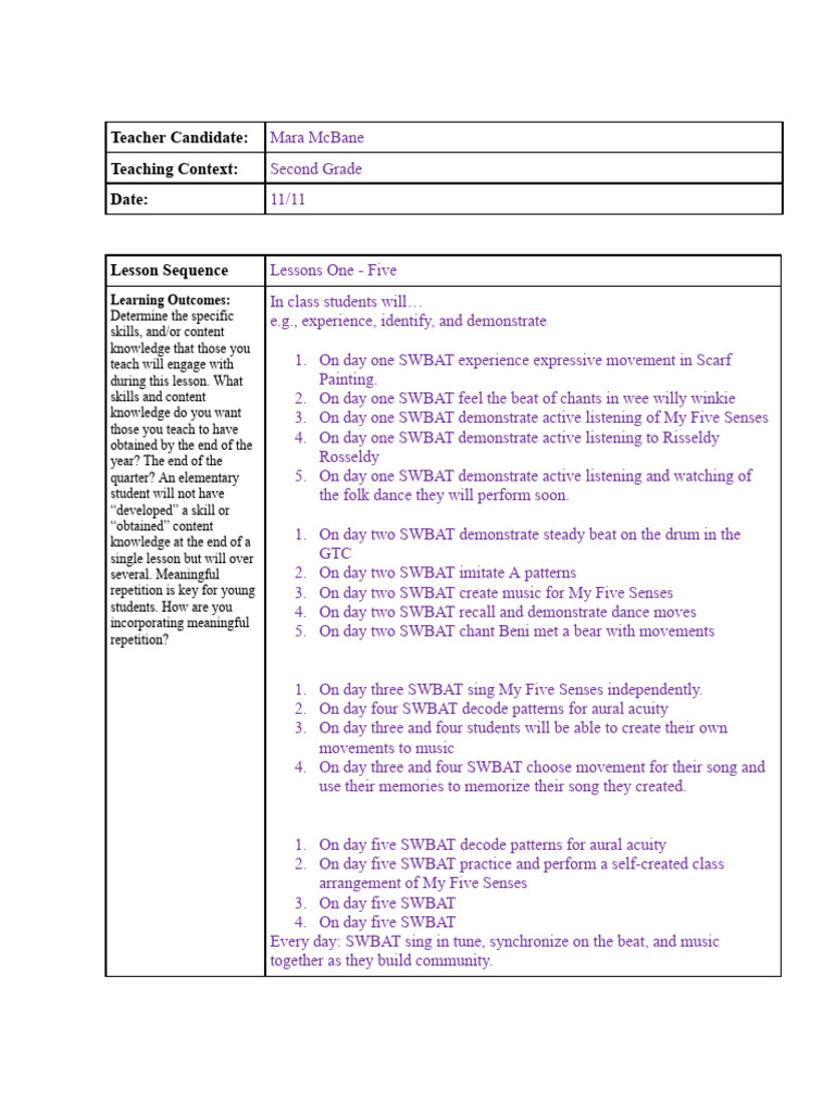 Second Grade Music Lesson Plan | PDF | Dances | Recorder (Musical ...
