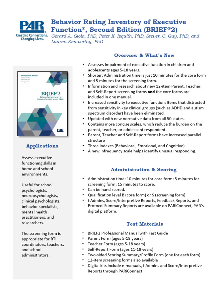 BRIEF2 Fact Sheet | PDF | Psychology | Behavioural Sciences