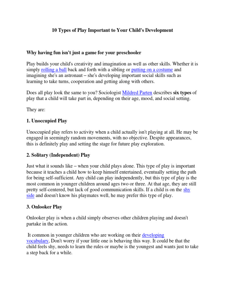 10 Types of Play Important to Your Child | PDF | Language Development ...