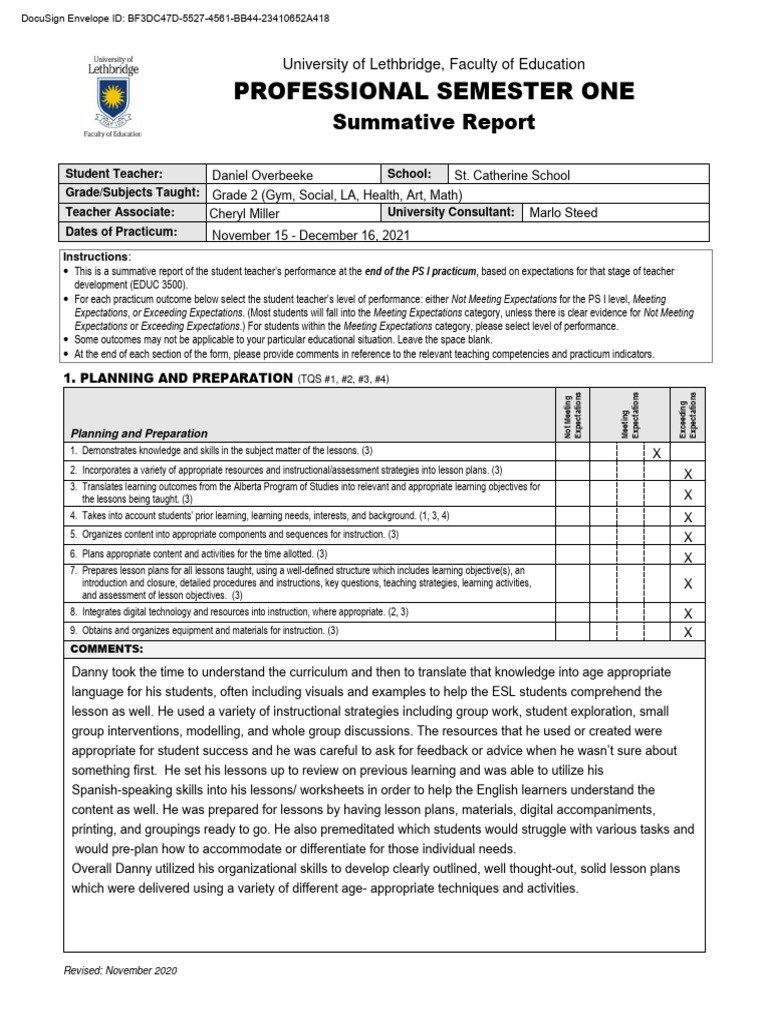 Ps I Summative Report Daniel Overbeeke | PDF | Lesson Plan | Teachers