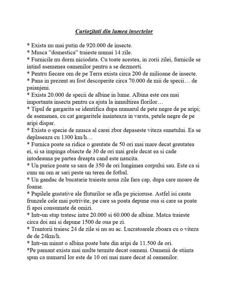 Curiozitati Din Lumea Insectelor | PDF Curiozitati Din Lumea Insectelor | PDF
