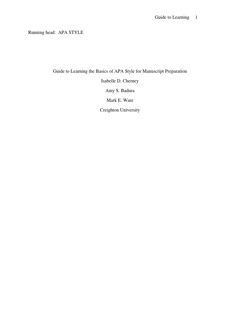 APA STYLE Guide to Learning the Basics of APA Style for Manuscript ...
