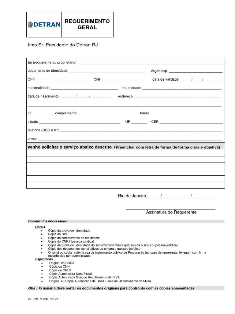 Requerimento Geral Detran | PDF
