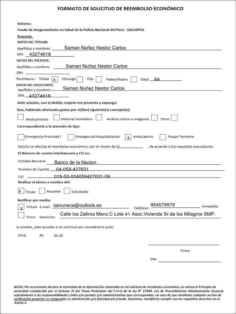 Formato de Reembolso 2023 | PDF