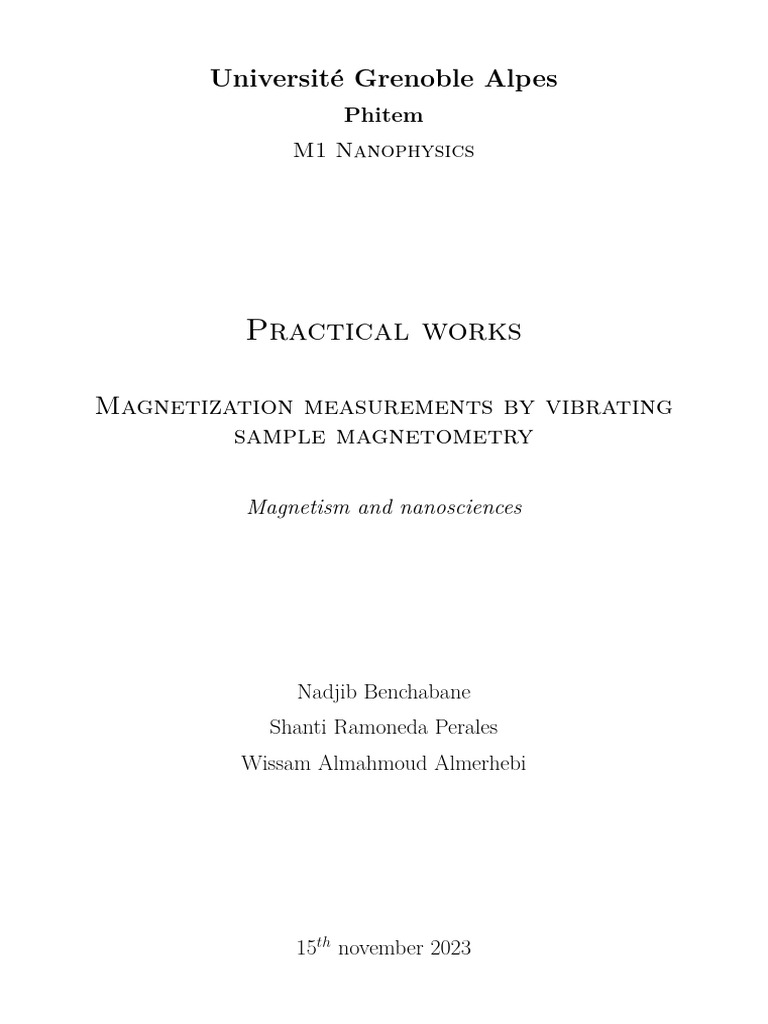 Magnetism and Nanosciences TP Magnetization Measurements by Vibrating ...